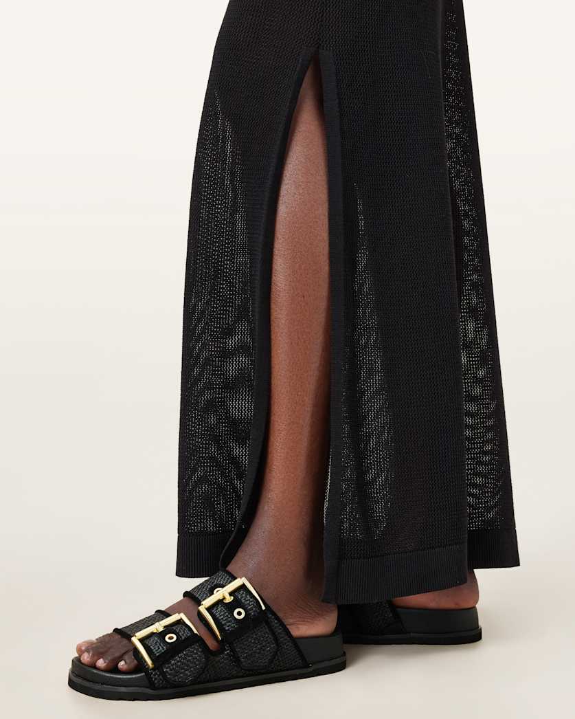 Sian Leather And Raffia Buckle Sandals Black | ALLSAINTS